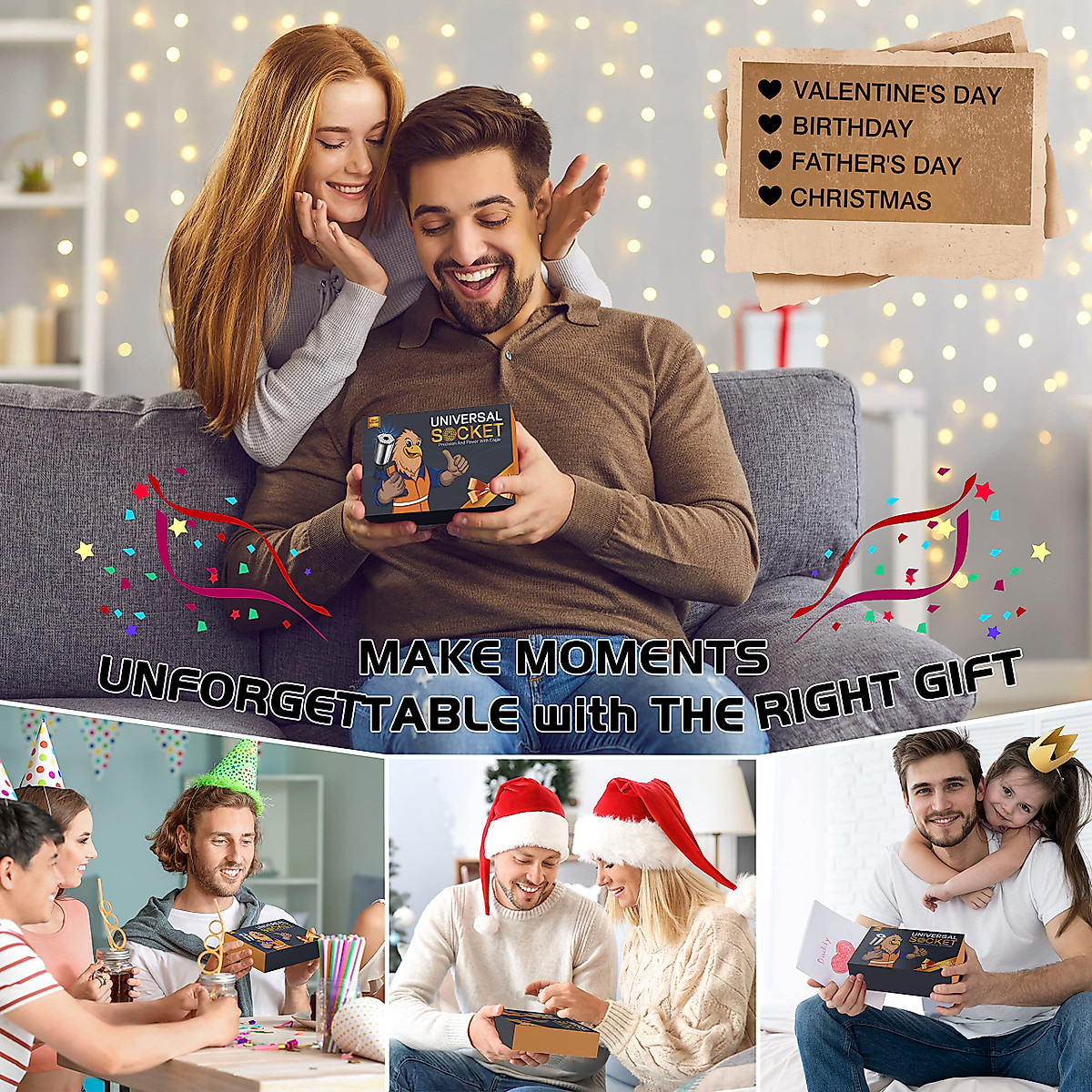 Gifts for Men Super Universal Socket - Tool Stocking Stuffers for Men 7-19mm Socket Wrench Set with Power Drill Adapter, Unique Christmas Birthday Gifts for Dad Husband Him Cool Stuff Gadgets for Men