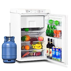 SMETA RV Propane Refrigerator with Freezer, 3.5 Cu.Ft Camping Fridge, 12V/110V/LPG, Compact 3 Way Garage Refrigerators Off Grid for Camper Travel Cabin Truck Patio, White
