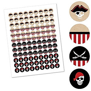 Big Dot of Happiness Beware of Pirates - Pirate Birthday Party Round Candy Sticker Favors - Labels Fit Chocolate Candy (1 sheet of 108)