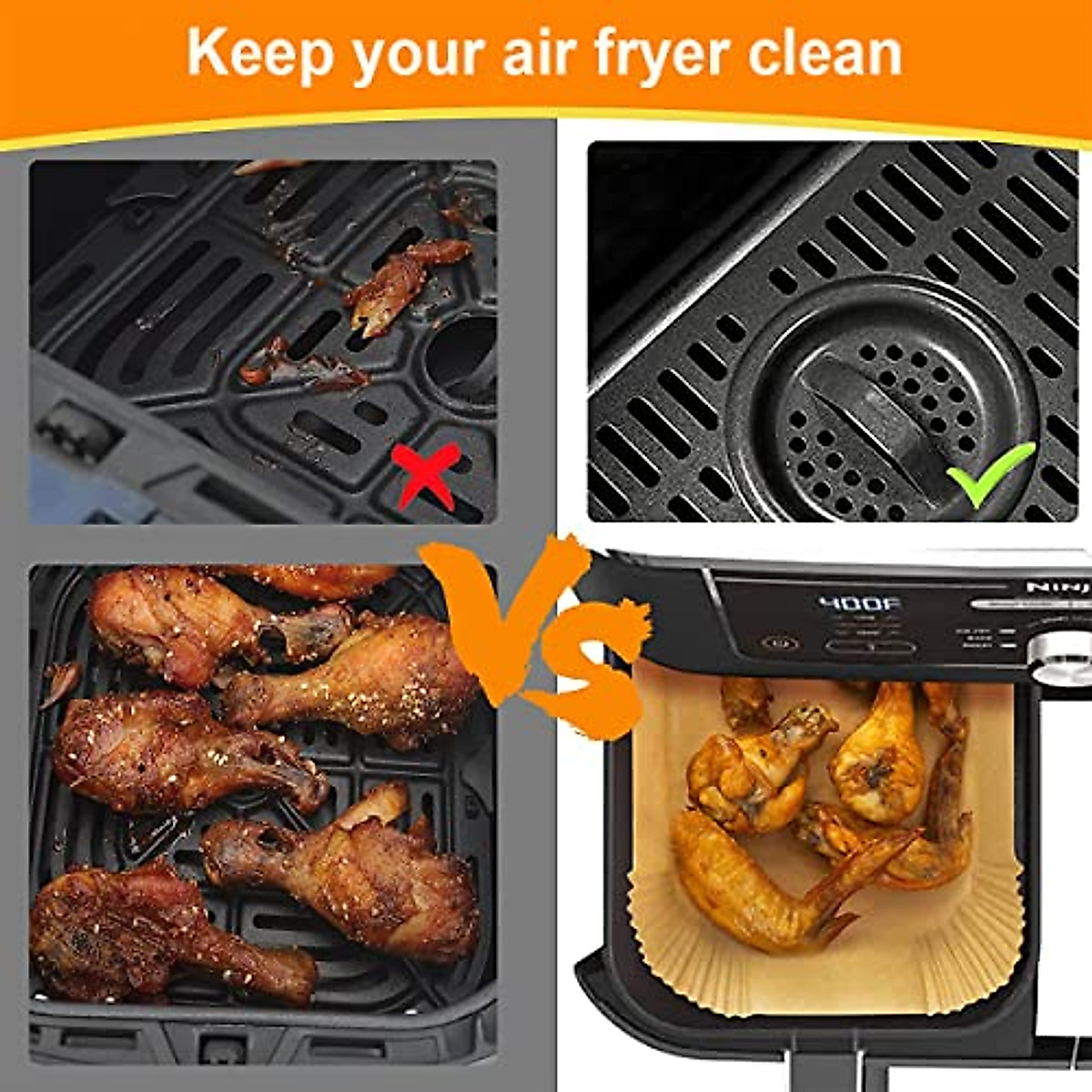 KBGRAX 150PCS Air Fryer Disposable Paper Liners for Ninja DZ201 DZ401 DZ550,Food Grade Air fryer Parchment Paper Liners for Ninja Foodi Dual Air Fryer