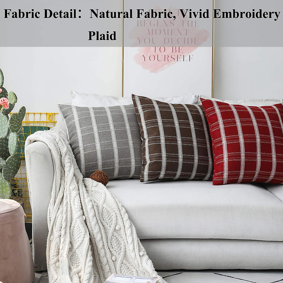 Home Brilliant Brown Euro Shams Linen Soft Square Large Cushion Cases Farmhouse Throw Pillow Covers for Living Room Bench Men Party, Set of 2, 24 inches(60 cm)