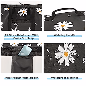 Kigai Small Daisy Travel Laundry Bag Waterproof Durable Large Laundry Backpack with Handles and Drawstring Closure Machine Washable Dirty Clothes Organizer Storage Bag Laundry Hamper
