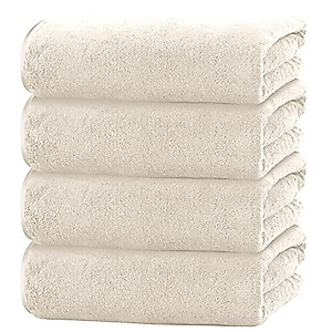Cosy Family Microfiber 4 Pack Bath Towel Set, Lightweight and Quick Drying, Ultra Soft Highly Absorbent Towels for Bathroom, Gym, Hotel, Beach and Spa (Cream)