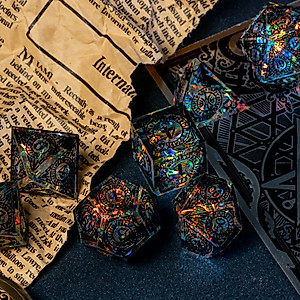 Cusdie Sharp Edges Dice DND, 7 PCs D&D Dice, Handcrafted Polyhedral Dice Set, for Role Playing Game MTG Pathfinder (Black Pattern)