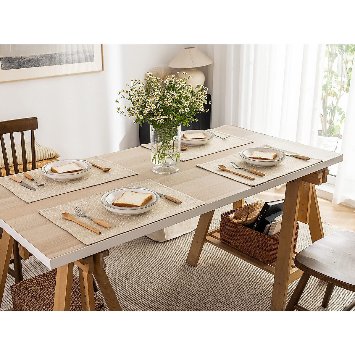 Kevin Textile Burlap Linen Placemats Set of 4 Heat Resistant Dining Table Place Mats Washable Kitchen Table Mats, 13 x19 inches, Cream Beige