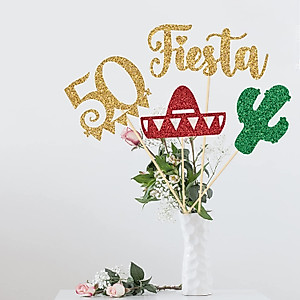 Fiesta 50th Centerpiece Sticks,Happy 50th Birthday Anniversary Decorations,Taco Bout Fifty Sign/Mexican 50th Birthday Party Decorations 12 Pieces Gold Green Red