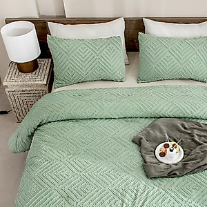 Andency Full Comforter Sets Sage Green, Boho Lightweight and Fluffy Bedding Set for Full Bed, 3 Pieces Tufted Farmhouse Design for All Seasons (79x90Inches, 1 Comforter and 2 Pillow Shams)