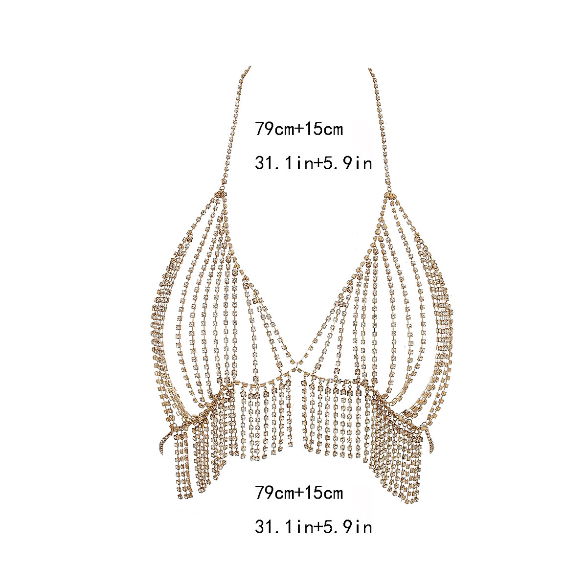 Navoky Layered Rhinestone Chest Chain Beach Bikini Body Chains Bra Fashion Tassel Crystal Chest Accessories Jewelry for Women and Girls