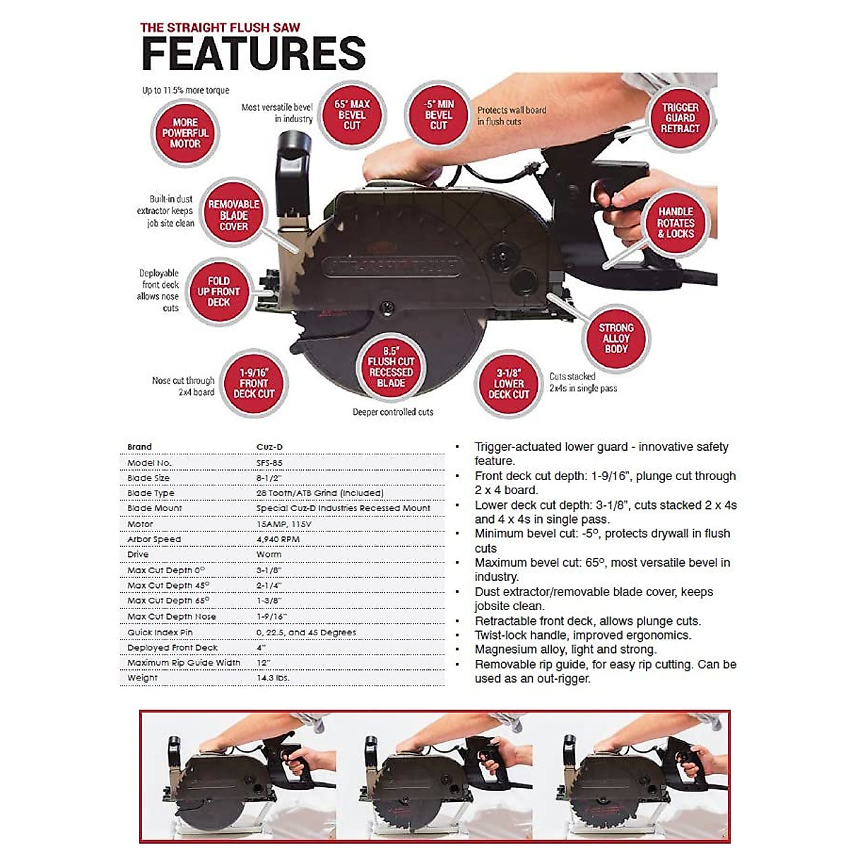 Cuz-D Straight Flush Circular Saw Combo Pack - Saw plus FREE Addional 28 tooth blade