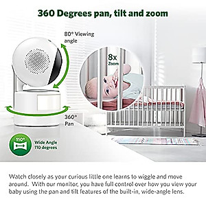 LeapFrog LF915HD Baby Monitor, 5” 720p Screen, 360° Pan & Tilt with 8X Zoom Camera, Color Night Vision, Night Light, Two-Way Intercom, Secure Transmission No WiFi