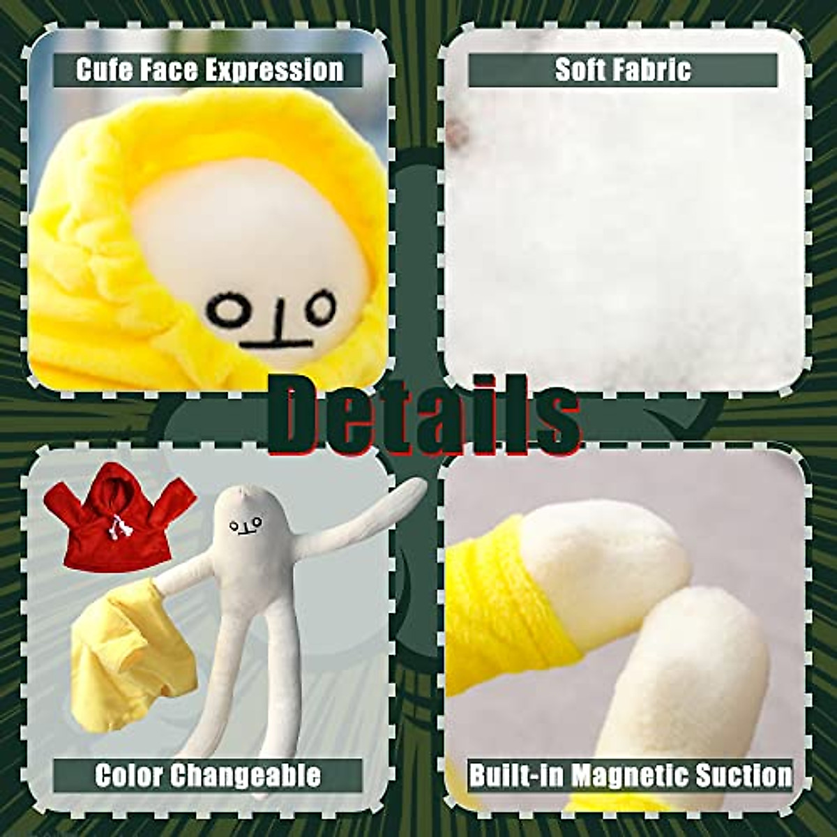 Plush Banana Man Doll, Weird Plush Banana Stuffed Animals Doll with Magnet, Creative Stuffed Toy Funny Changeable Plush Pillow Decompression Toy Gifts for Kids Christmas Birthday Party (16 inch)