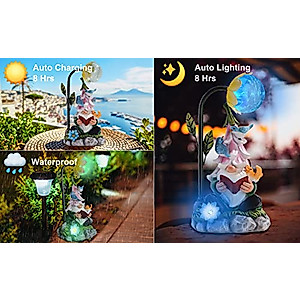 MOOTKA Garden Gnome & Books Statue Garden Gnomes with Solar Light Outdoor, Garden Gnome Statues Solar Powered Light Home Decor, Gifts for Mother's Day for Home Yard Outside Patio Lawn (Green)