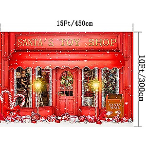 DePhoto Red Christmas Photo Backdrop Santa's Toy Shop Candy Cane in Snow World Xmas Family Holiday Party Banner Photography Background Supplies Decor Studio Prop PGT673F 15X10ft