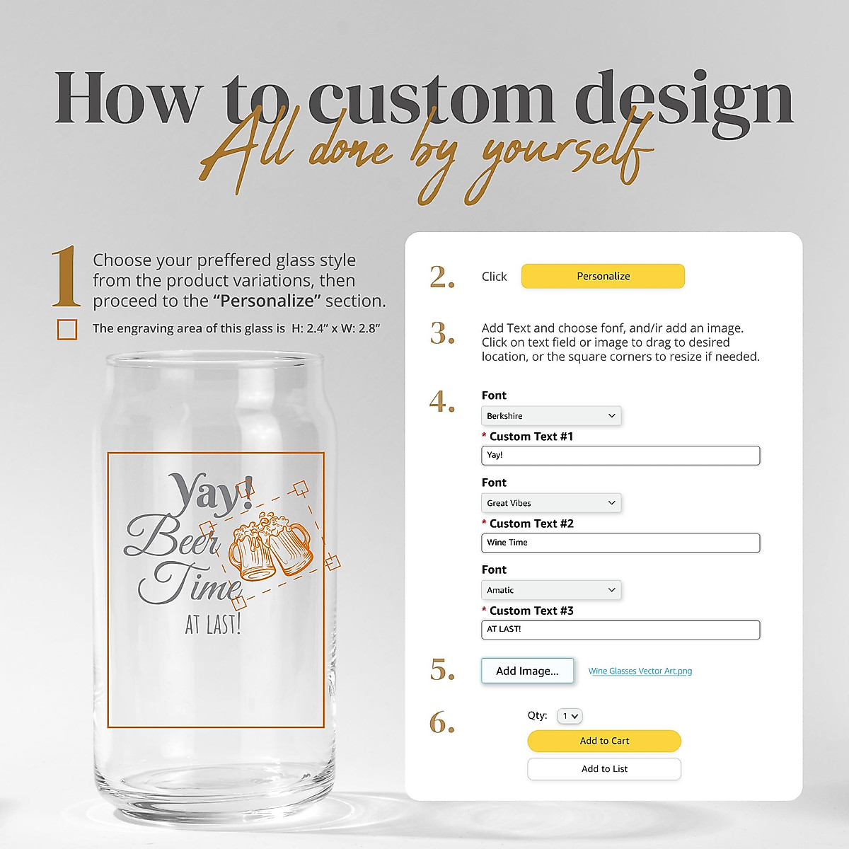 Custom 16oz Beer Can Glass with Your Custom Logo Design or Personalized Text - Permanent Laser Engraving - Wedding Favors, Corporate Gifts, Birthdays, Parties or Events