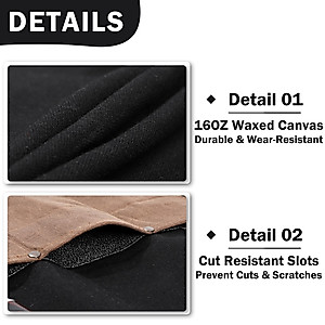 Chef Knife Roll, 16OZ Waxed Canvas Chef Knife Case with Professional Cut-Resistant Fabric & 4 Slots, Durable Knife Case (Black) - 20.5"L x 16.5"W