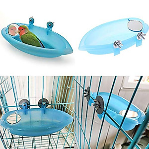 Keersi Bird Bath with Mirror Toy for Pet Small Medium Parrot Budgie Parakeet Cockatiel Conure Lovebird Finch Canary African Grey Cockatoo Amazon Cage Healthy Shower Bathing Tub Food Feeder Bowl