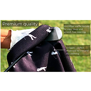 Zippa Large Black Golf Towel I Easy to Clean Clubs, Quick Drying in Rain I Microfiber Golf Towels for Golf Bags, Golf Ball Towel, Golf Club Towel, Golf Equipment, Towel Golf Accessories Men and Women