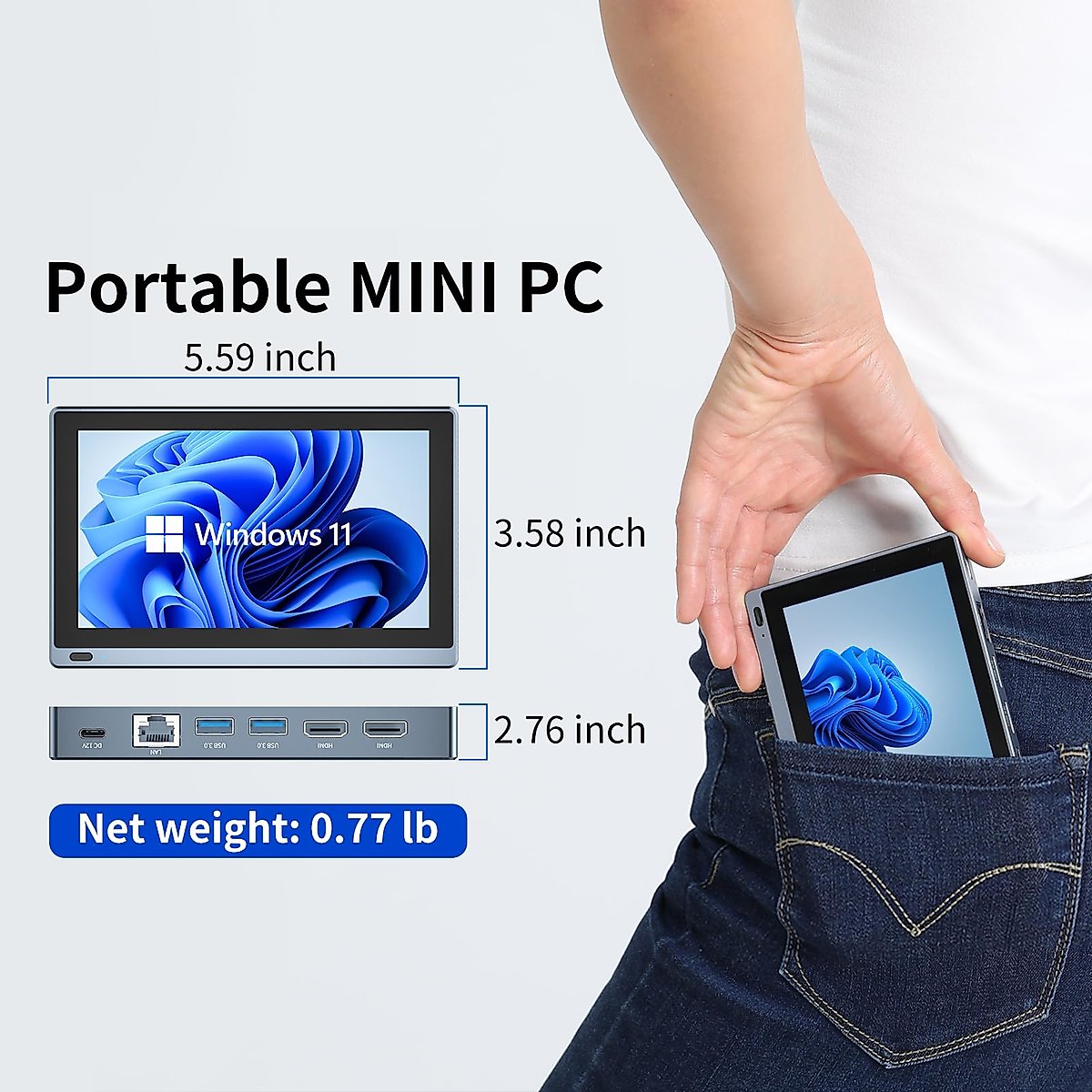 HIGOLEPC Mini PC Windows 11 PRO,Celeron J4125 Mini Computer,8GB DDR,256GB EMMC,Mini PC with Screen,Micro PC Support 4K HDMI Double Display,WiFi 5.0, BT4.2, Gigabit Ethernet