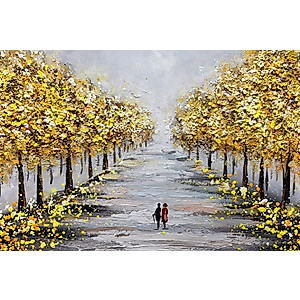 Yotree Paintings - 24x48 Inch 3D Wall Art on Canvas Golden Avenue Abstract Painting Wood Inside Framed Hanging Fall Wall Decoration Ready to Hang
