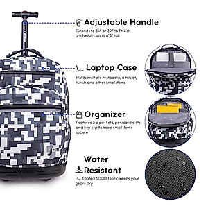 J World New York Sundance Rolling Backpack Girl Boy Roller Bookbag, CAMO, 20 Inch