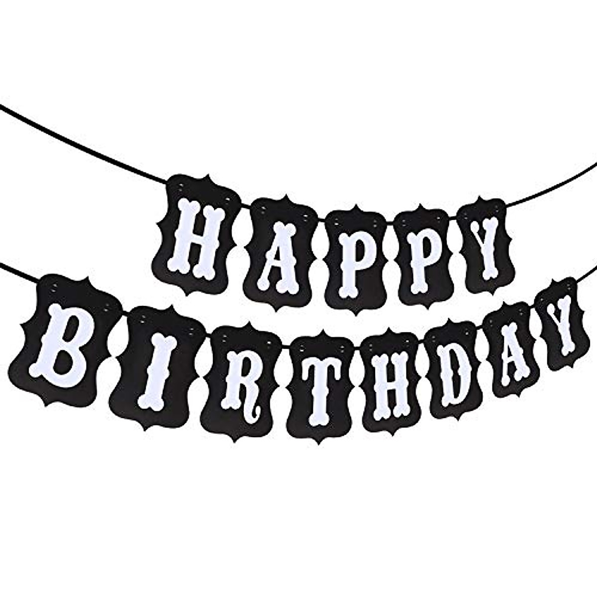 LINGTEER Happy Birthday Black and White Bunting Banner Decorations Birthday Party Photo Prop Decorations Sign.