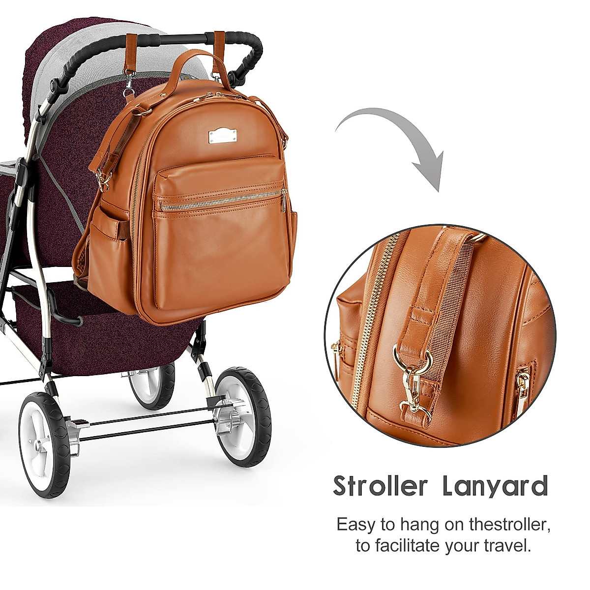 Baby Diaper Bag, Mini Leather Mom Baby Backpack Outdoor Travel Portable Mommy Bag With Diaper Pad, Pacifier Holder