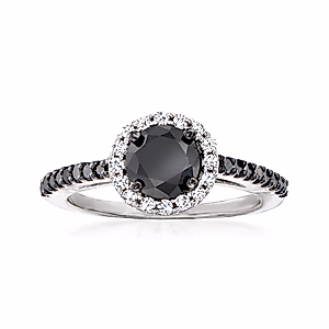 Ross-Simons 1.50 ct. t.w. Black and White Diamond Halo Ring in Sterling Silver. Size 8