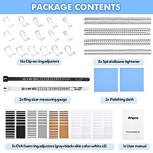 Anpro Ring Size Adjuster for Loose Rings- 118 Pcs Ring Size Adjusters Set Includes 16 Plug-in Invisible Ring Adjuster, 8 Spiral Silicone Tightener, EVA Invisible Sticker,Ring Size Measuring Tool
