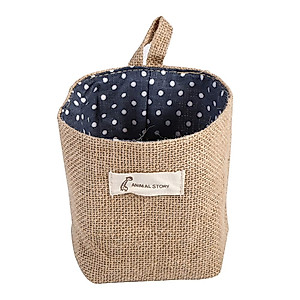 2Pack Cotton Linen Storage Basket Wall Door Hanging Storage Bag Clothes Bag Home Gadget Storage Organizer Foldable Basket Bin (Blue Dot)