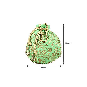 GoldGiftIdeas Gold Handcrafted Embroidered Dupion Silk Potli Bags for Women, Potli Pouches for Return Gifts, Fancy Bridal Potli Purse for Wedding, Shagun Potlis (Set of 5)