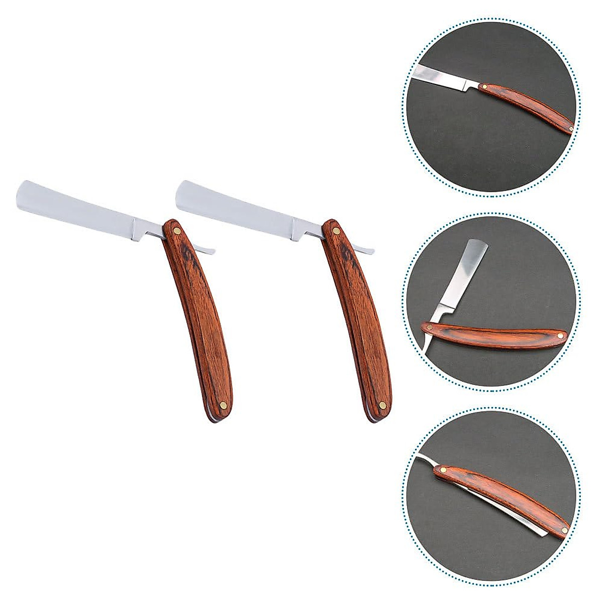 HEALLILY 2Pcs Straight Razor Vintage Folding Shaving Razor Manual Shaver Old Fashion Beard Shaver with Wood Handle Barber Shaver Tool