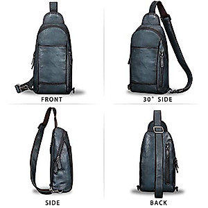 IVTG Genuine Leather Sling Bag for Men Crossbody Hiking Backpack Vintage Handmade Chest Shoulder Daypack (Gray)
