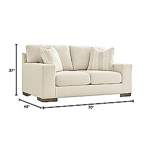 Signature Design by Ashley Maggie Contemporary Upholstered Loveseat with Accent Pillows, Off-White
