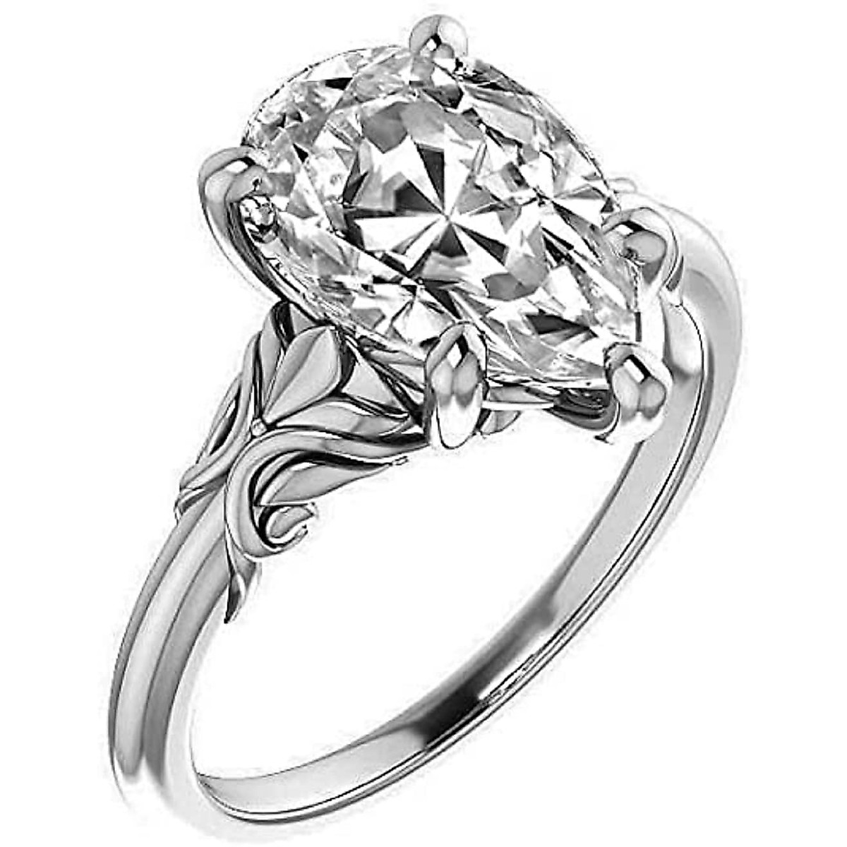 Moissanite World 1 CT Pear Colorless Moissanite Engagement Ring for Women/Her, Wedding Bridal Ring Set, Eternity Sterling Silver Solid Gold Diamond Solitaire 5-Prong Set for Her (5.5)