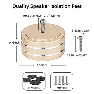 Monosaudio 4Pcs Speaker Isolation Feet Turntable Feet 40x20mm Turntable Audio Isolation feet Replacement with Non-Slip Rubber Rings for Speakers,Amps,Subwoofers,Home Theater,Turntable（Rose Gold）