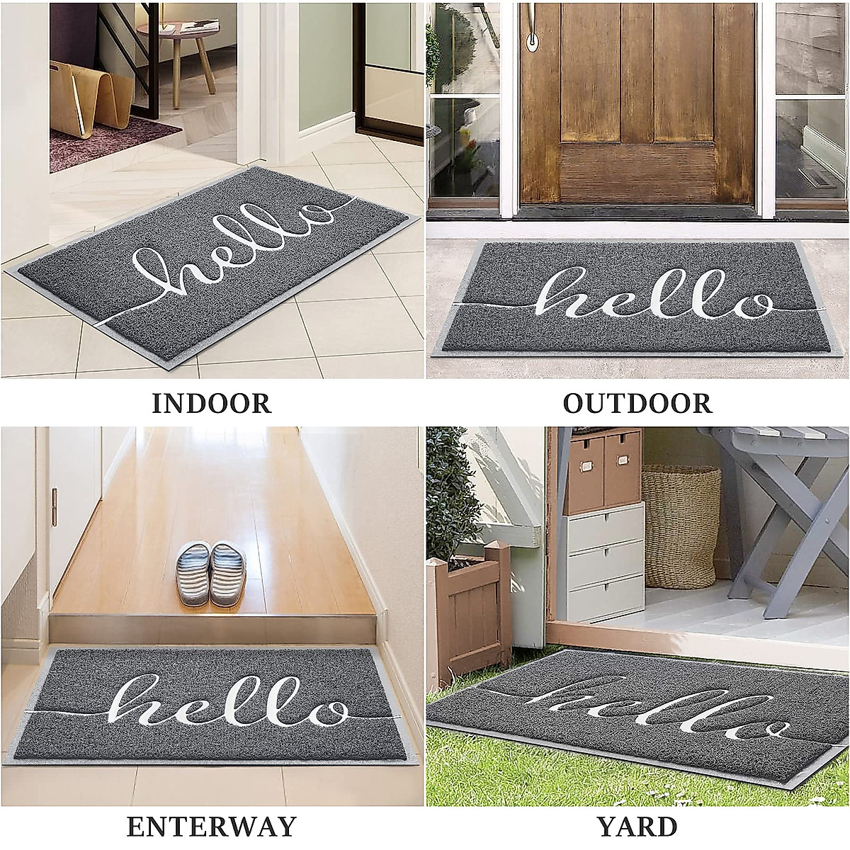 BeneathYourFeet Door Mat (30"x17.5",Grey), Durable Welcome Mat Low Profile Floor Mat Front Doormat Indoor Outdoor Door Rug Non Slip Rugs for Entryway, Patio, High Traffic Areas