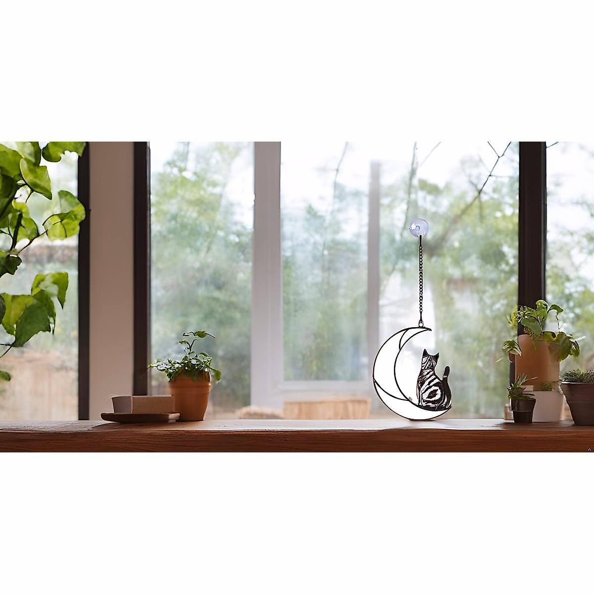 YULAIKUAI Tabby Cat Memorial Suncatcher - Handcrafted Stained Glass Memorial Gifts for Cat Lovers, American Shorthair Cat Keepsake