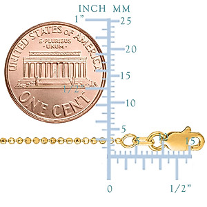 Jewelry Affairs 14k Yellow Real Gold Diamond Cut Bead Chain Necklace, 1.2mm, 18"