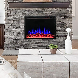 COSTWAY 37-Inch Electric Fireplace, Wall-Mounted and Recessed Fireplace Heater with 4 Flame and Log Colors, 5-Level Flame Speed and Brightness, Remote Control, 8H Timer, Overheat Protection, 1500W