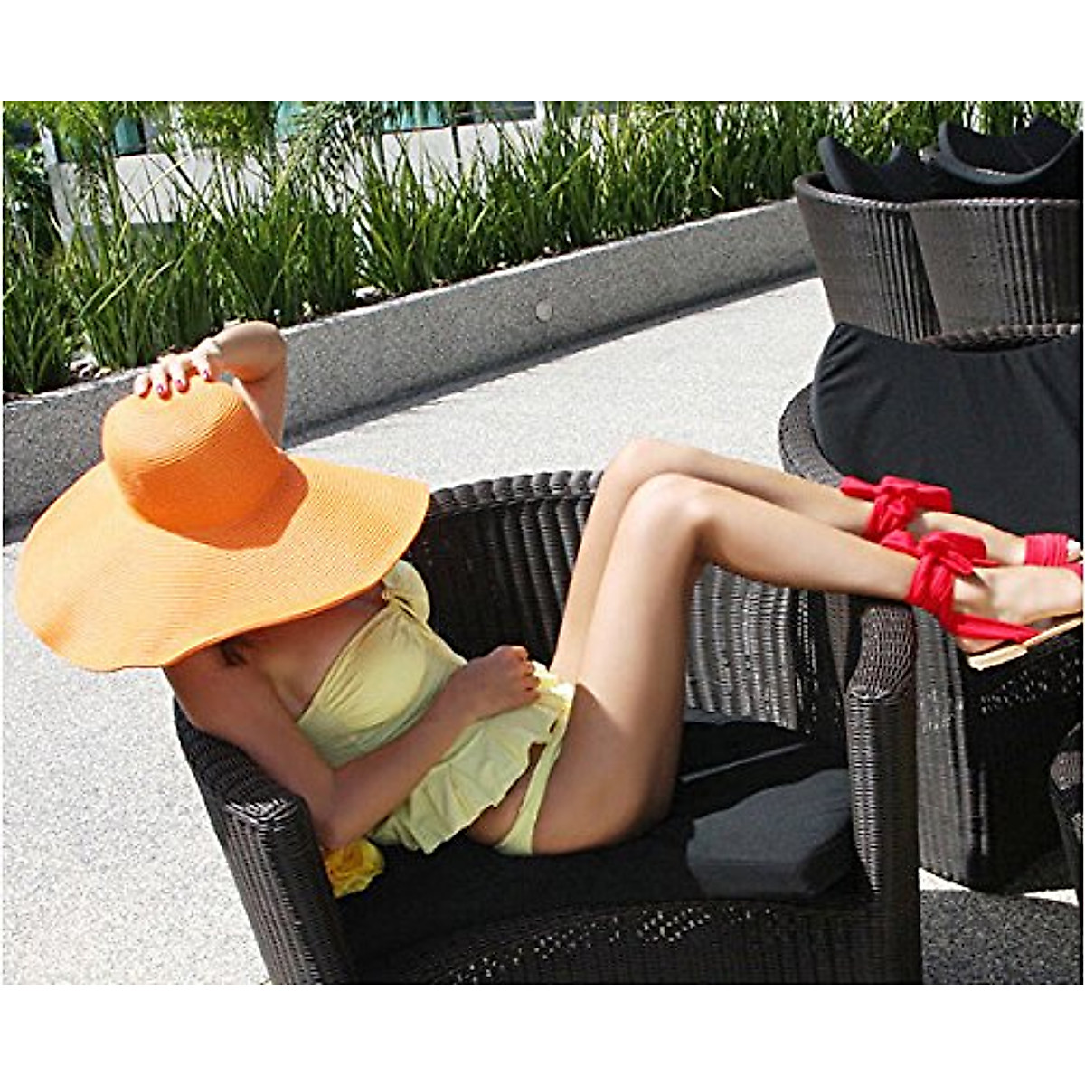 Wowlife Wide Brim Roll-up Big Beautiful Solid Color Floppy Hat (Orange)