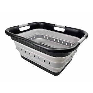 SAMMART 41L (10.8 Gallon) Collapsible Plastic Laundry Basket - Foldable Pop Up Storage Container/Organizer - Portable Washing Tub - Space Saving Hamper/Basket (Black/Alloy Grey)