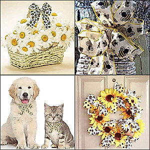 10 Yards Bee Wired Edge Ribbon Bumble Bee Burlap Ribbon Polyester Fabric Summer Bee Decorative Ribbons for Gift Wrapping DIY Craft Party Decoration Hair Bows All Crafting and Sewing (2.5 Inch)