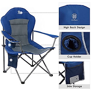 EVER ADVANCED High Back Folding Camping Chair Oversized and Fully Padded, Portable Quad Camp Lawn Chair Up to 300 lbs, with Cup Holder Armrest Carrying Bag