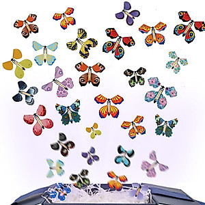 Chenkaiyang 40 Pcs Magic Flying Butterfly, Fairy Flying Toys Rubber Band Powered Wind Up Flying Butterfly Flying Butterfly Cards Butterfly Toy for Book Card Birthday Surprise Gift (20 Styles)