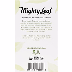 Mighty Leaf Tea, Organic Matcha Green Tea Powder - 100% Unsweetened Japanese Matcha, 12 Single Serve Packets