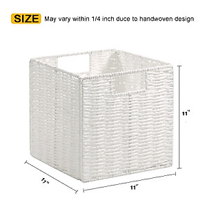 Vagusicc Wicker Storage Basket, Set of 2 Hand-Woven Storage Baskets for Organizing, Foldable Cube Storage Bins, 11 Inch Wicker Storage Baskets for Shelves and Decor, Square Closet Organizer, White