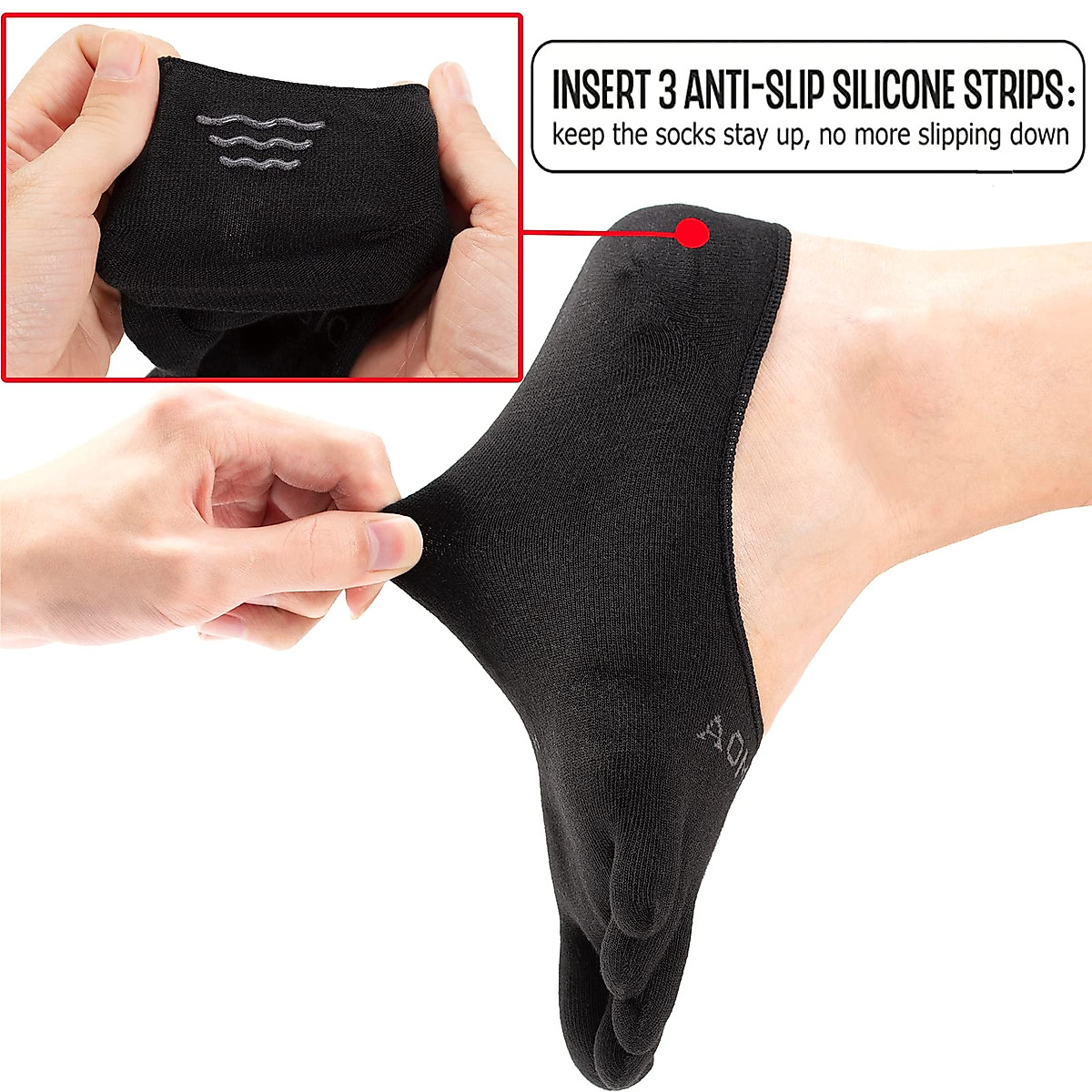 aomagic Toe Socks No Show Women Men Liner Socks Invisible Non-Slip Low Cut Finger Socks Soft Breathable, White/Black/Grey Medium - 3 Pairs