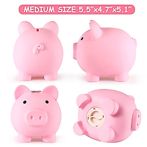 PJDRLLC Piggy Bank, Unbreakable Plastic Money Bank, Coin Bank for Girls and Boys, Medium Size Piggy Banks, Practical Gifts for Birthday, Easter, Baby Shower (Pink)