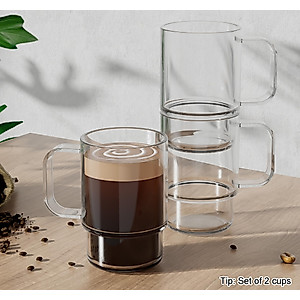 Aquach Glass Mug 22 Ounces 2pcs Stackable Clear Coffee Tea Juice Cup Drinking Glasses