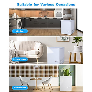 Kazigak Compact Chest Freezer, 3.5 Cu.Ft. Deep Freezer with Basket, 6 Level Adjustable Temperature, Top Door Mini Freezer White